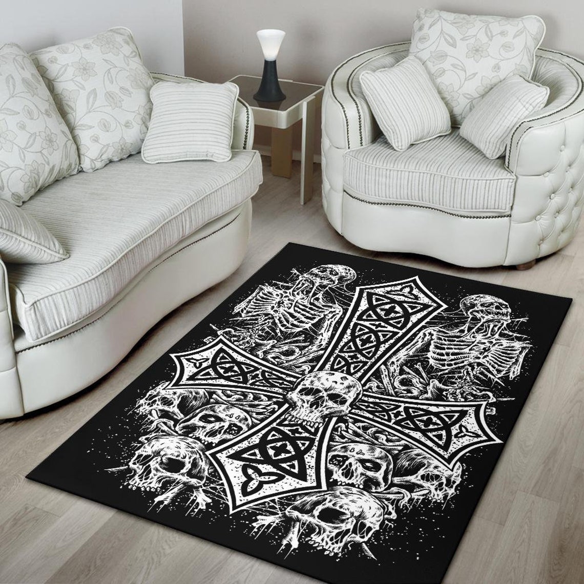 Skull Skeleton Inverted Cross Area Rug Version # 4-inverted Cross Rug ...