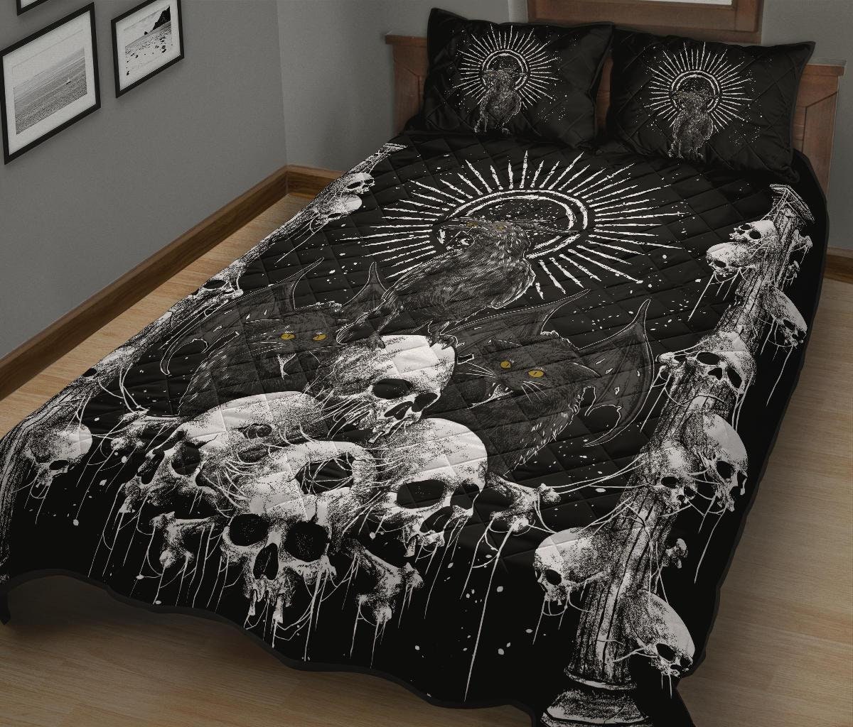 Skull Goth Occult Crow Bat Wing Demon Cat Quilt 3 Piece - Etsy