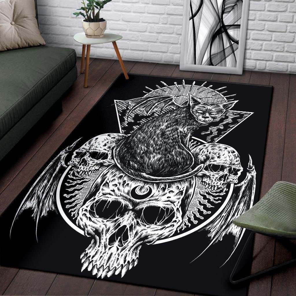 Skull Gothic Cat Area Rug Version 2-gothic Rug-skull Gothic - Etsy