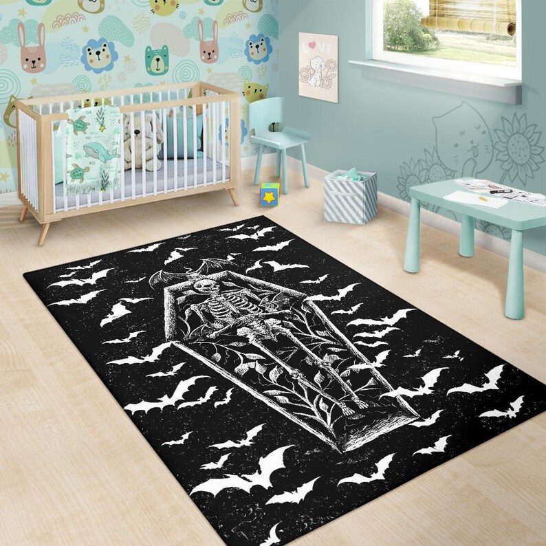 Bat Skull Skeleton Coffin Shrine Area Rug-coffin Rug-skull | Etsy