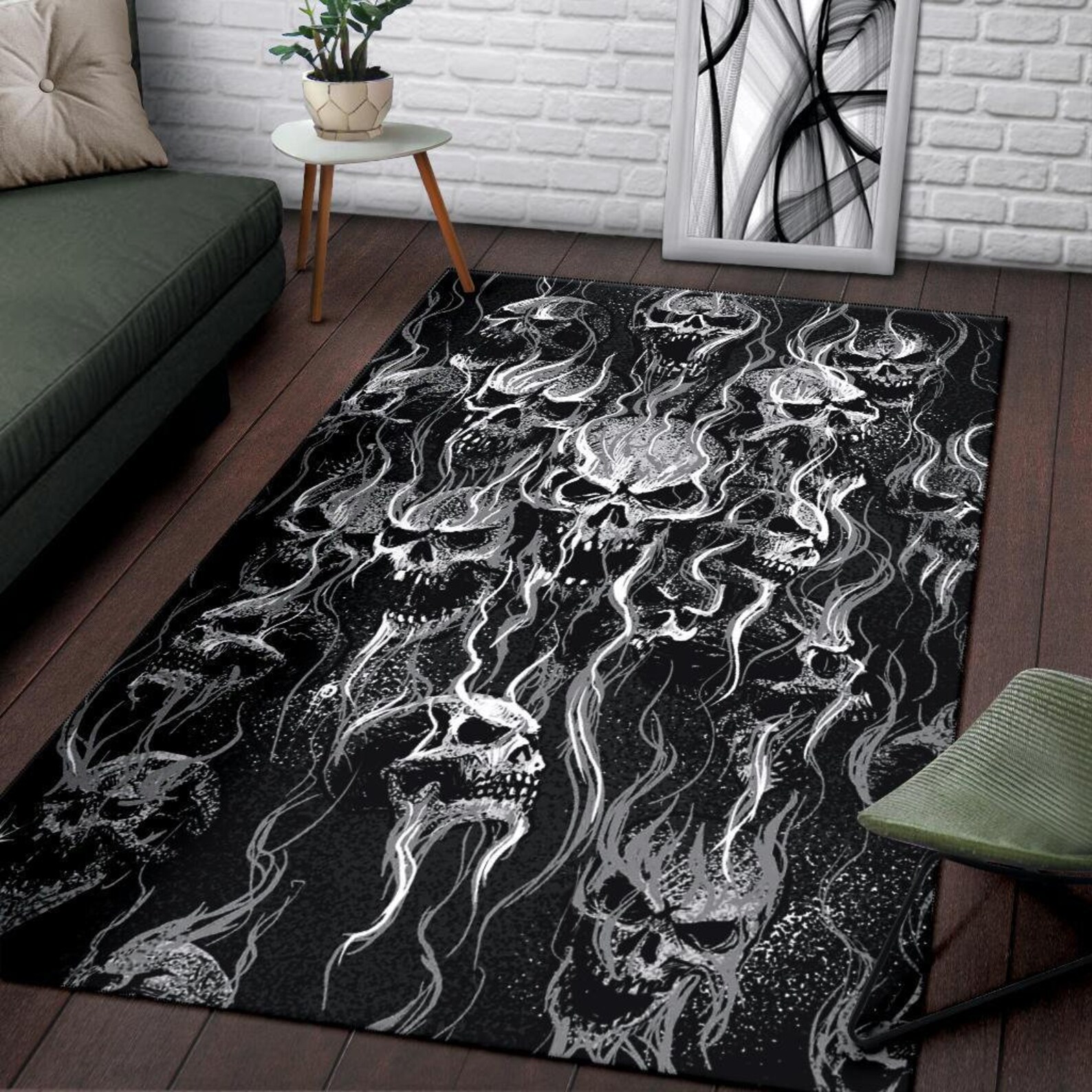 Skull Smoke Area Rug Black and White-skull Rugs-skull Home - Etsy Singapore