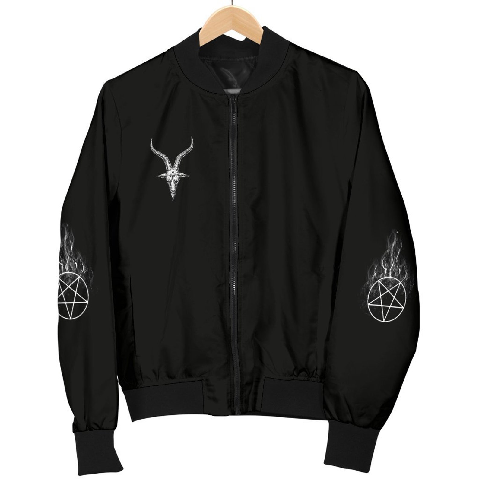 Skull Satanic Goat Satanic Pentagram Smoke Flame Jacket Plain - Etsy