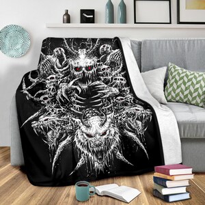 Skull Demon Wolf Black and White Red Eye Version-skull Wolf Blanket ...