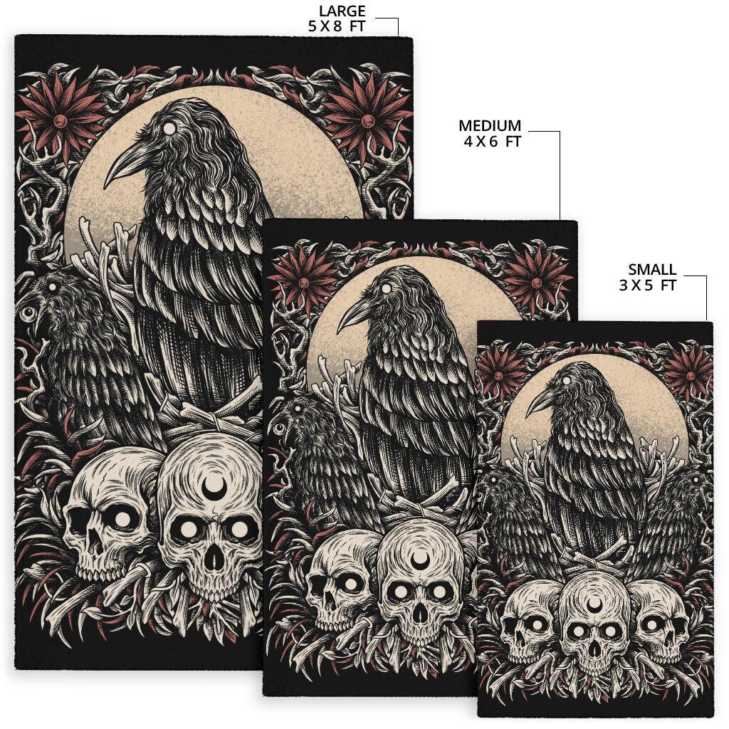 Skull Goth Occult Crow Area Rug New Dark Color White | Etsy