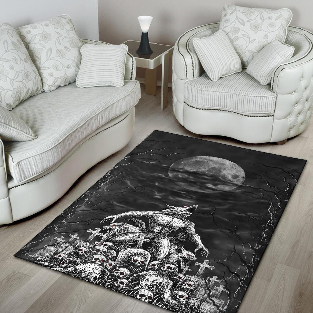 Skull Werewolf Demon Graveyard Area Rug Black and White Red - Etsy