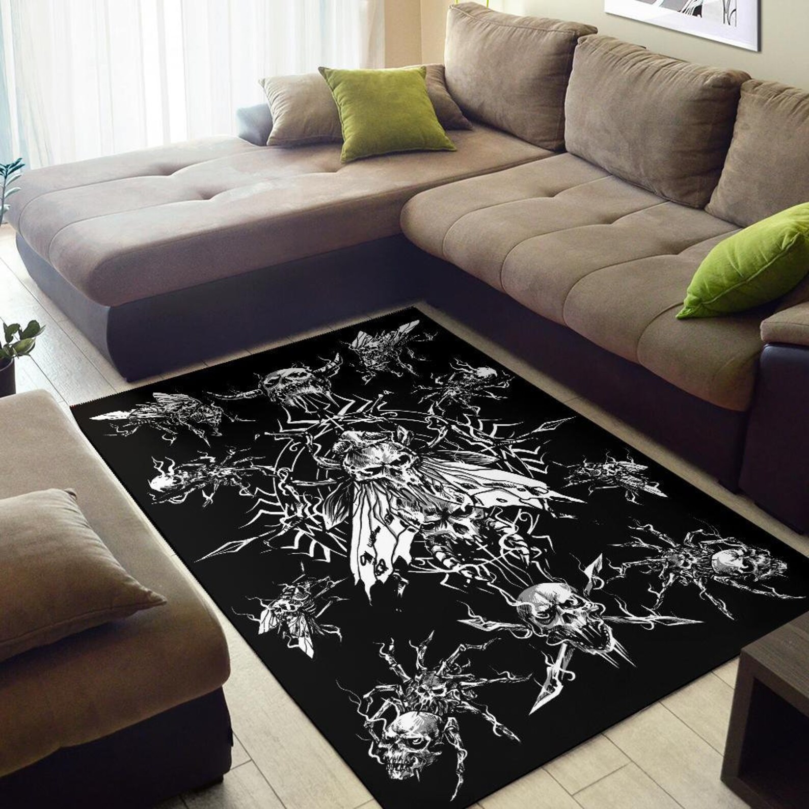 Skull Goth Evil Spider Fly Area Rug Black And White-Skull Goth | Etsy