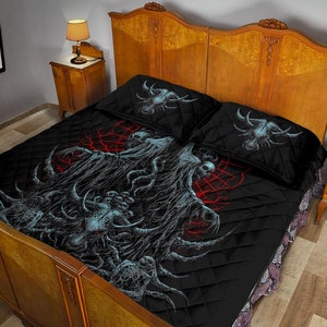 Skull Skeleton Satanic Goat Hooded Demon Quilt 3 Piece Set Color ...