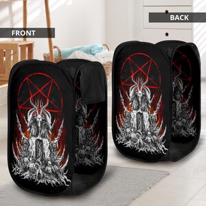 Skull Satanic Goat Pentagram Flame Laundry Hamper-baphomet Decpr ...