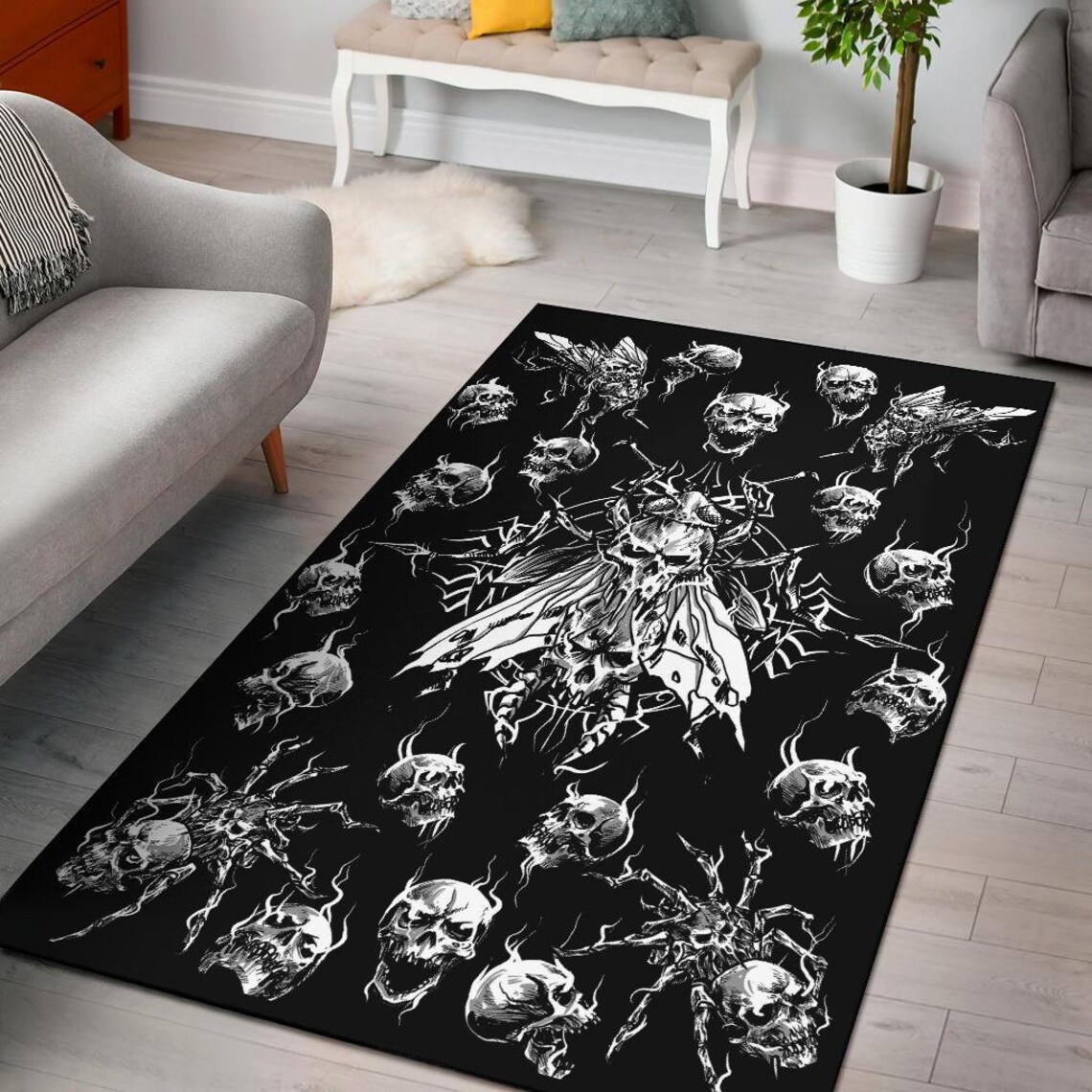 Smoke Skull Evil Goth Spider Fly Area Rug Black and - Etsy