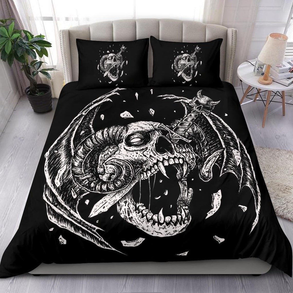 Skull Exploding Demon Bat Wing Dagger 3 Piece Duvet Set Bat | Etsy