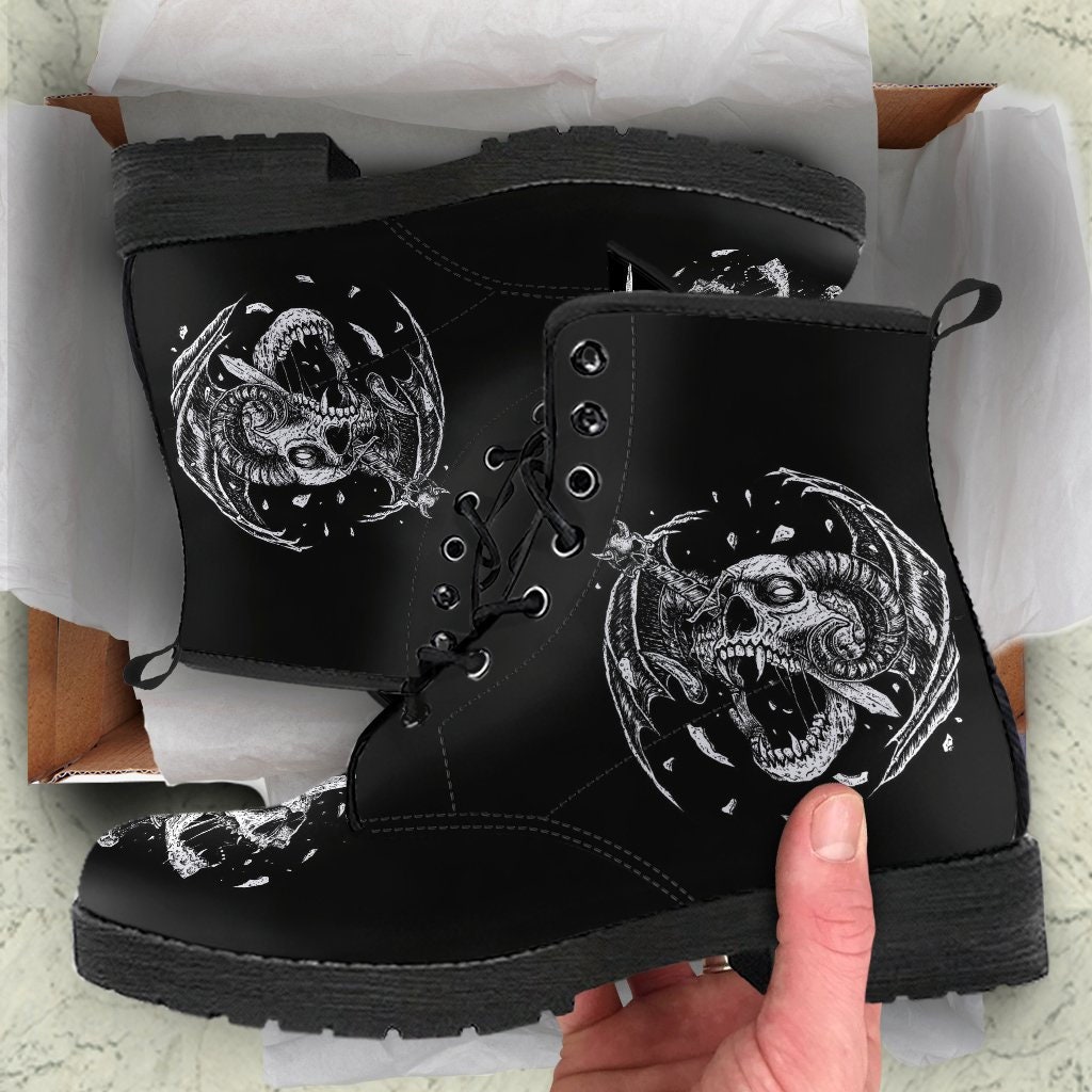 Skull Exploding Demon Wing Dagger Leather Boots-skull Punk - Etsy