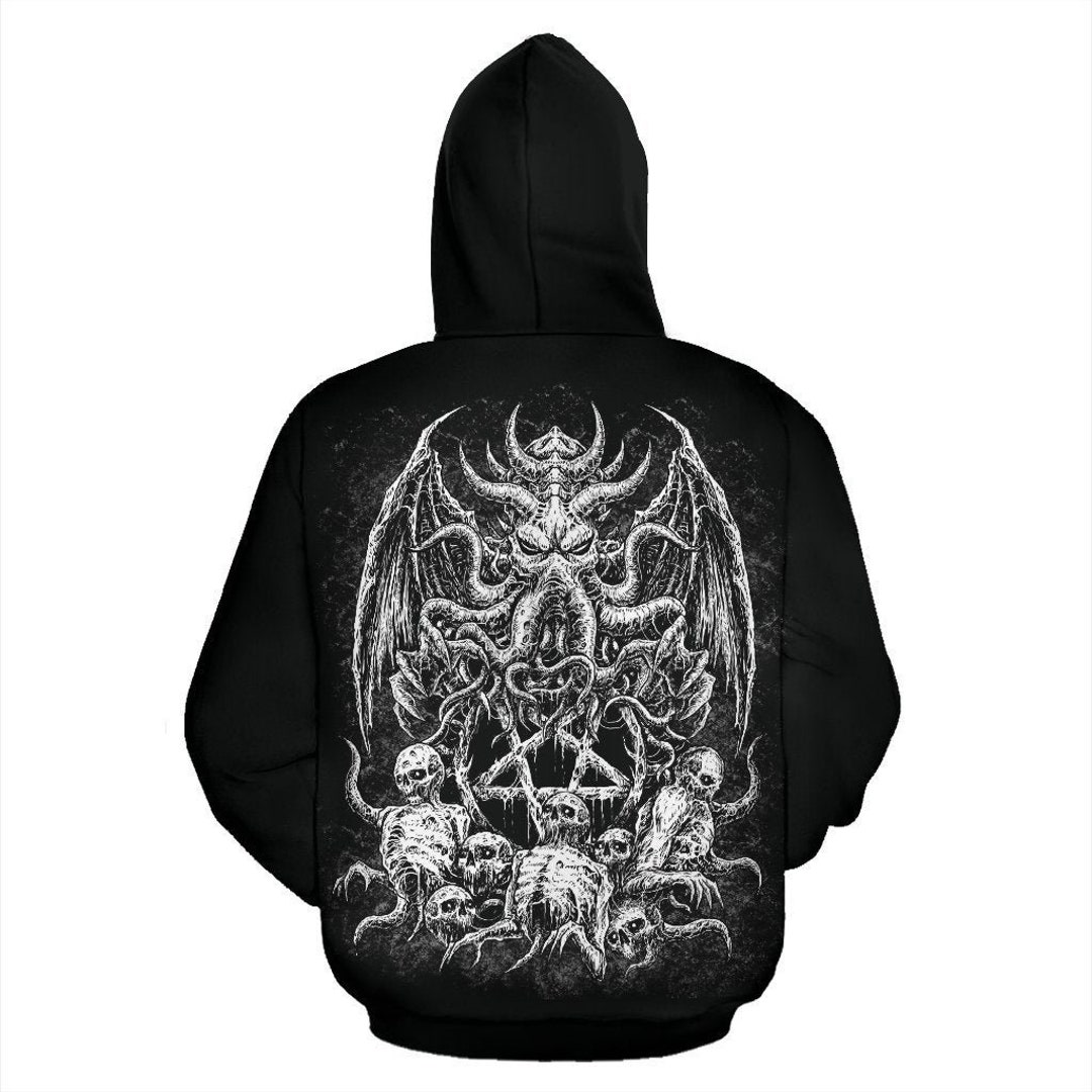 Skull Skeleton Satanic Pentagram Demon Octopus Hoodie Be Advised These ...