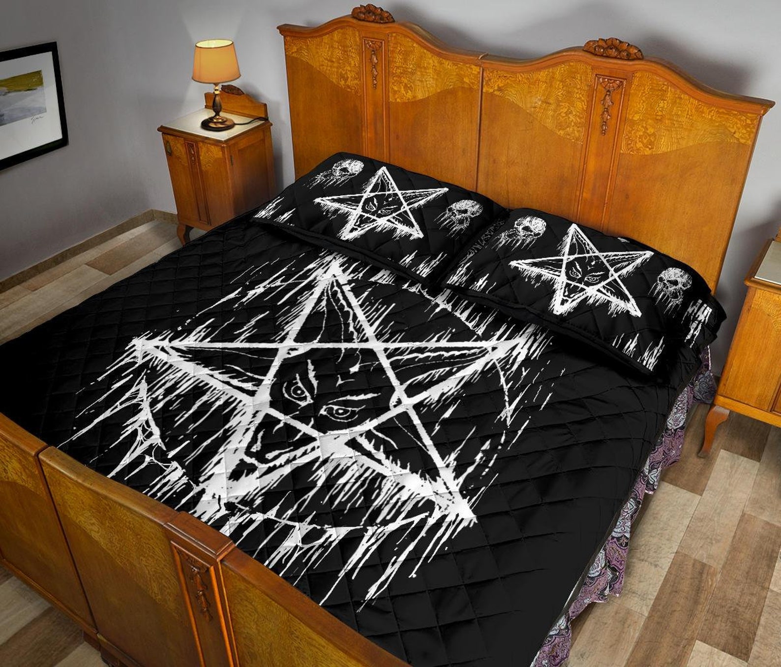 Skull Satanic Pentagram Drip Quilt 3 Piece Bed Set-satanic - Etsy