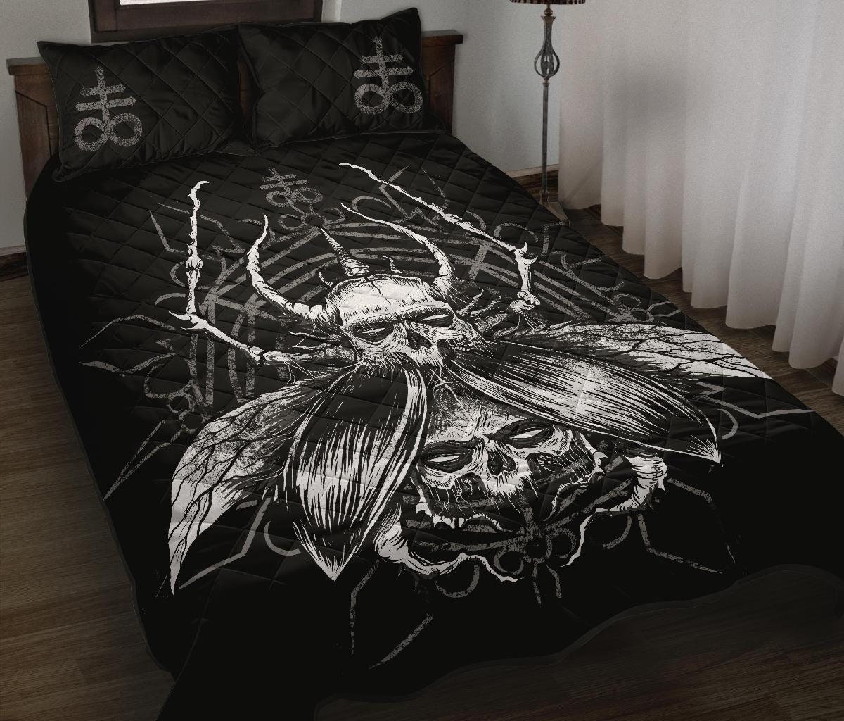 Skull Gothic Satanic Fly Quilt 3 Piece Bed Set-gothic Quilts-satanic ...