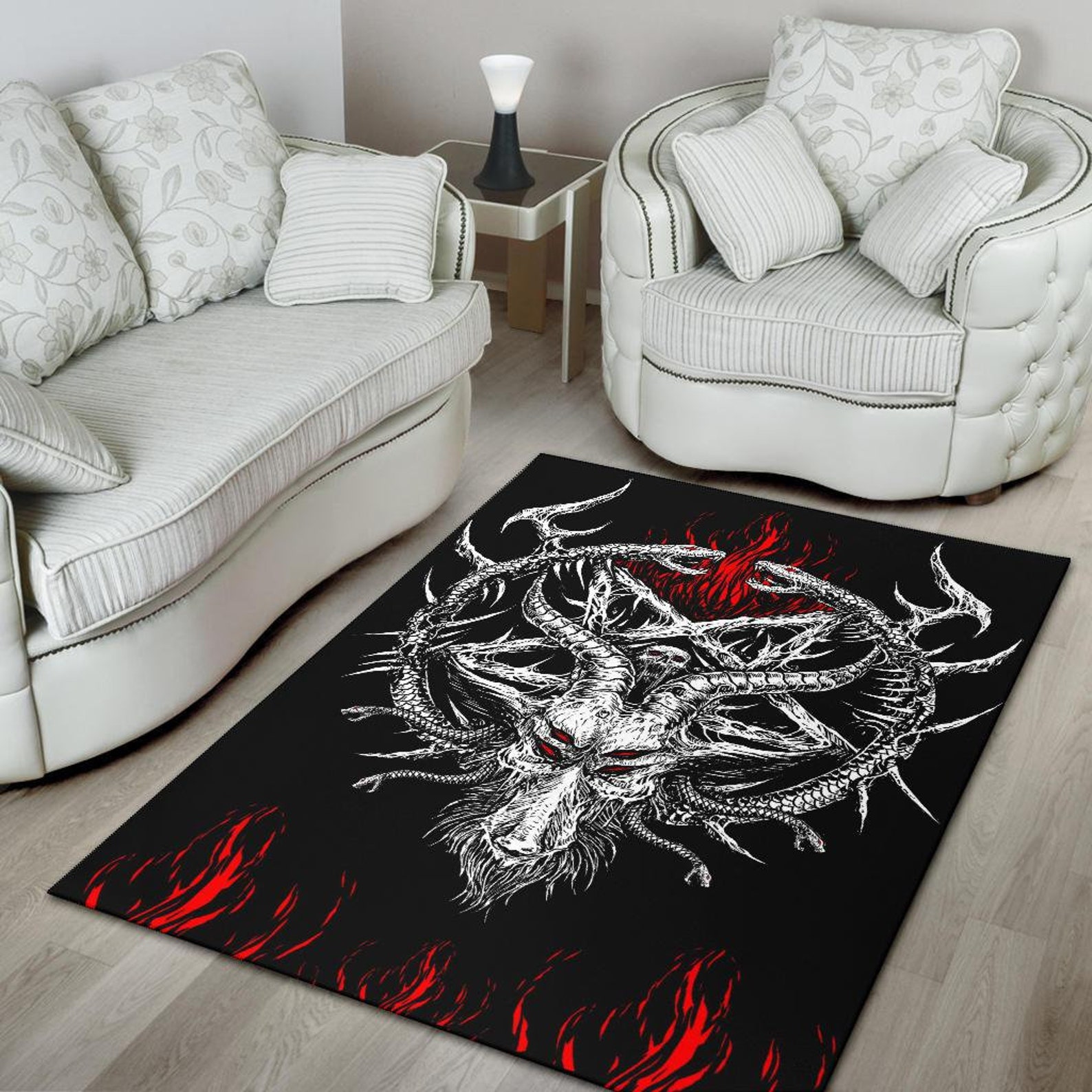 Skull Satanic Goat Serpent Inverted Pentagram Flame Area Rug Black and ...