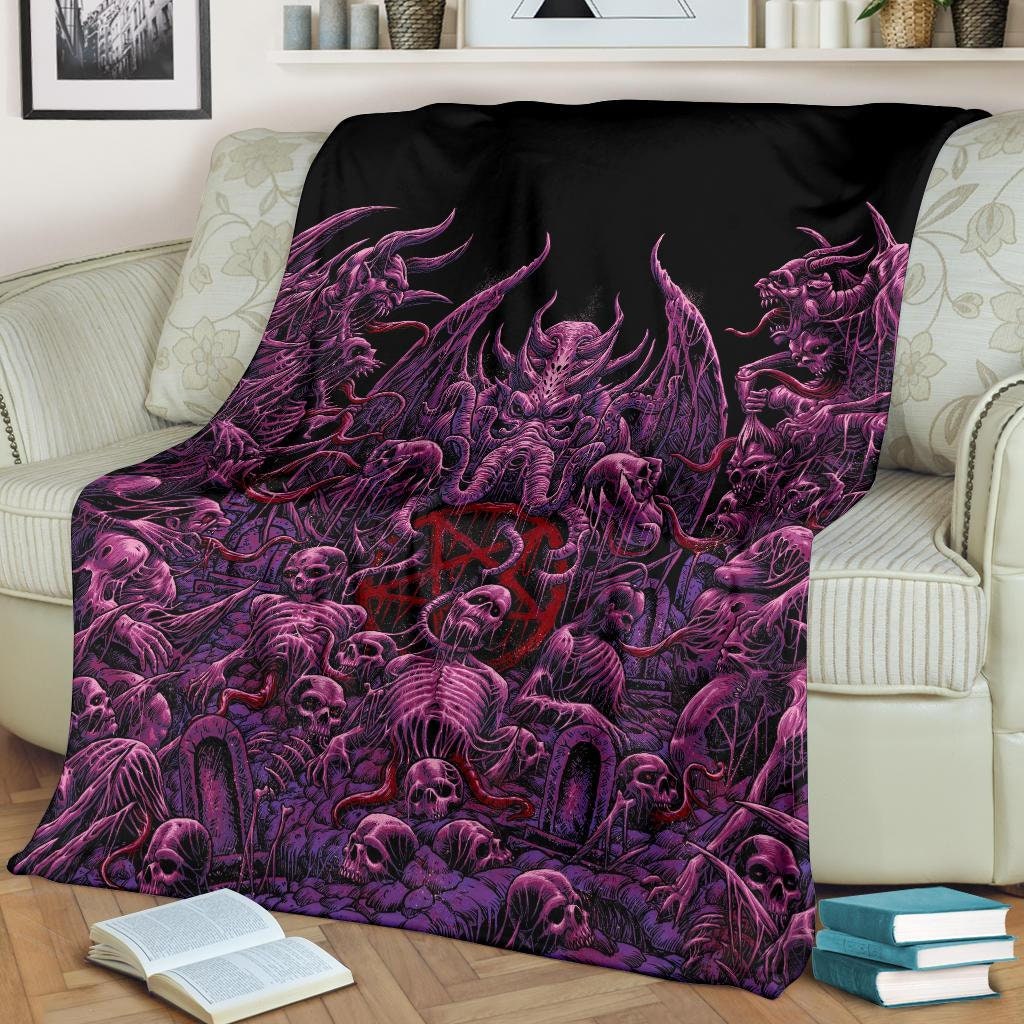 Skull Demon Satanic Pentagram Cthulhu Blanket sold by Tring Tee | SKU ...