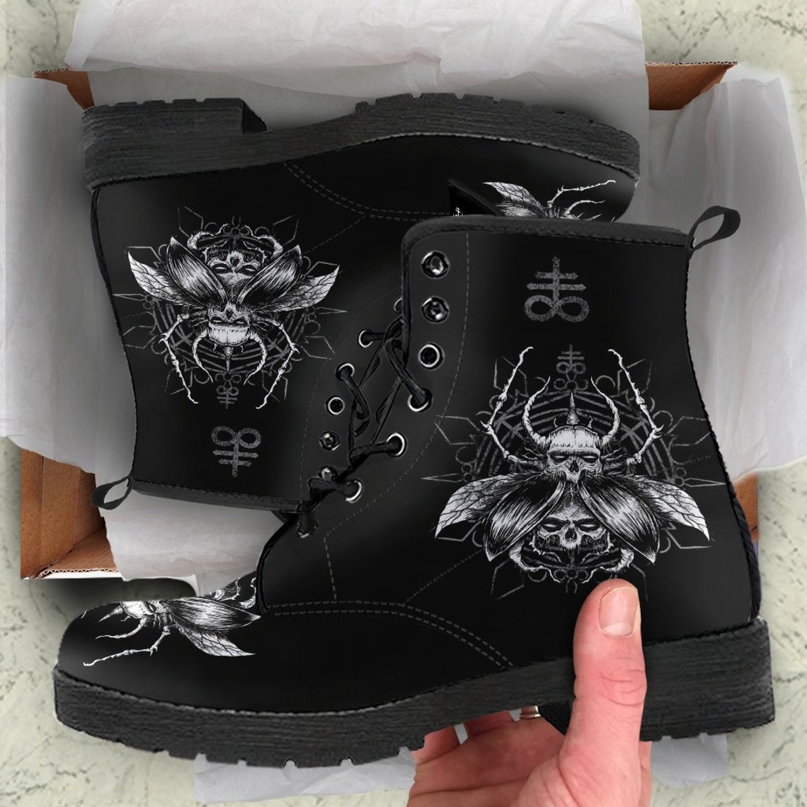 Skull Goth Satanic Fly Leather Boots-skull Punk Gothic Satanic - Etsy
