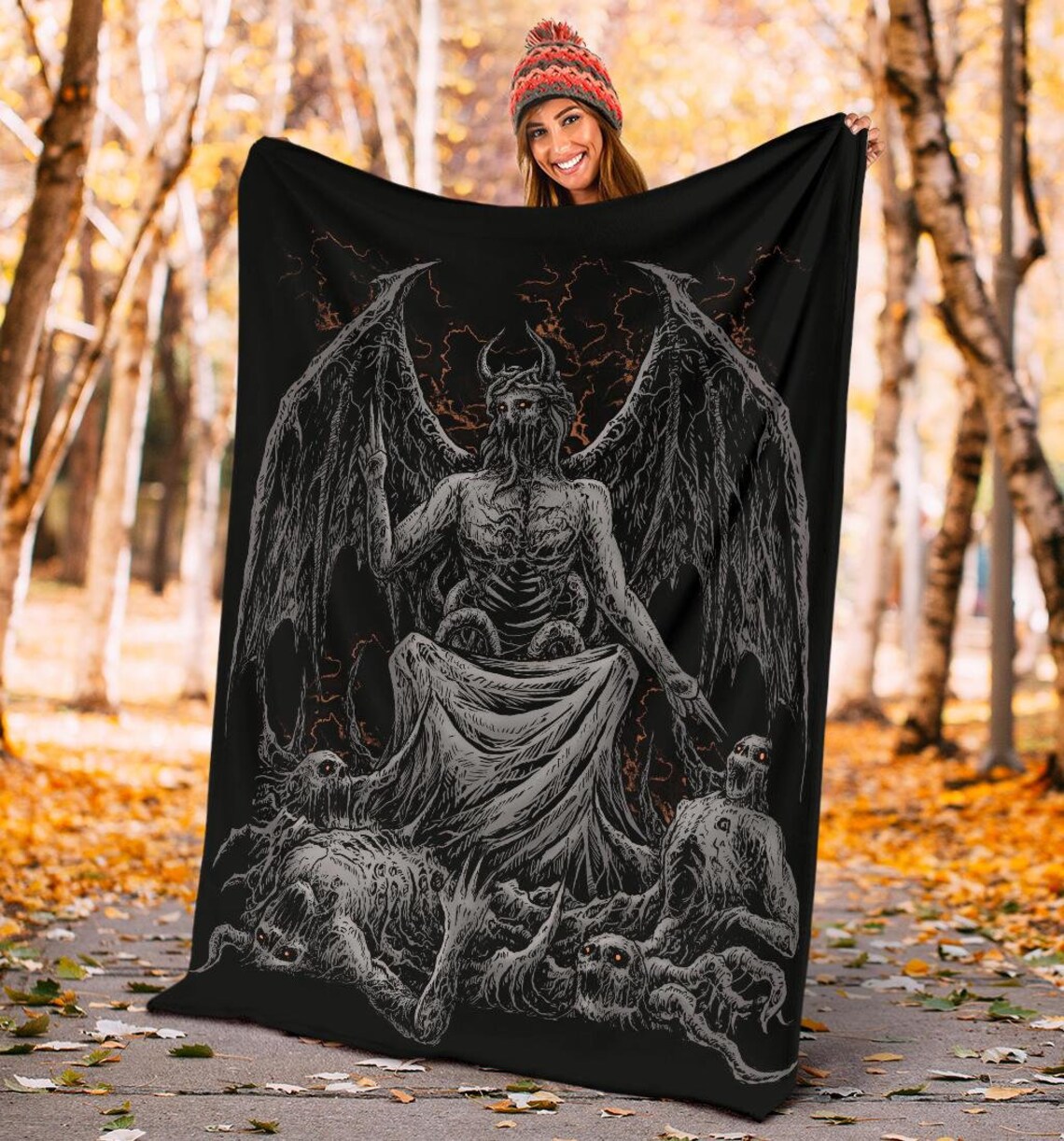 Skull Satanic Bat Wing Demon God Blanket Dark Version-satanic - Etsy