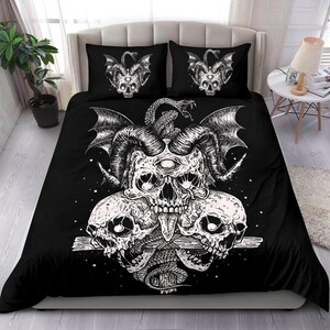 Skull Bat Wing Cyclops Demon Serpent Cross 3 Piece Duvet Set-skull ...
