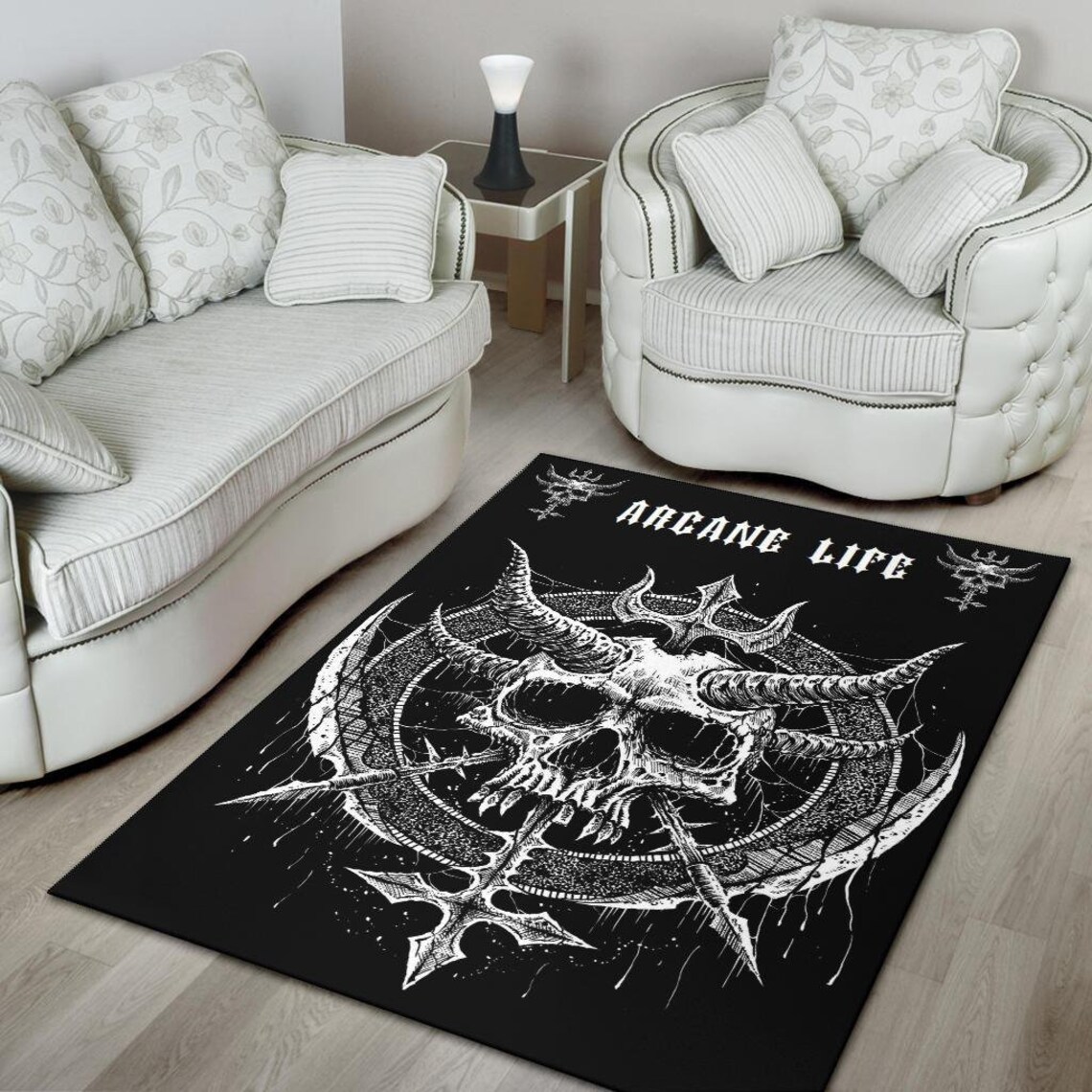 Skull Inverted Cross Dagger Arcane Life Area Rug-satanic Room - Etsy