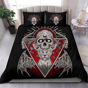 Skull Gothic Occult Cat 3 Piece Duvet Set New Red Version-skull Bedding ...