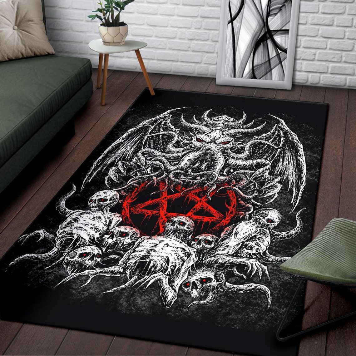 Skull Skeleton Demon Octopus Satanic Pentagram Area Rug Black | Etsy