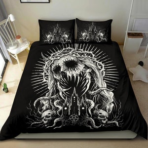 Skull Demon Zombie Savior Satanic Church 3 Piece Duvet Set Black and ...