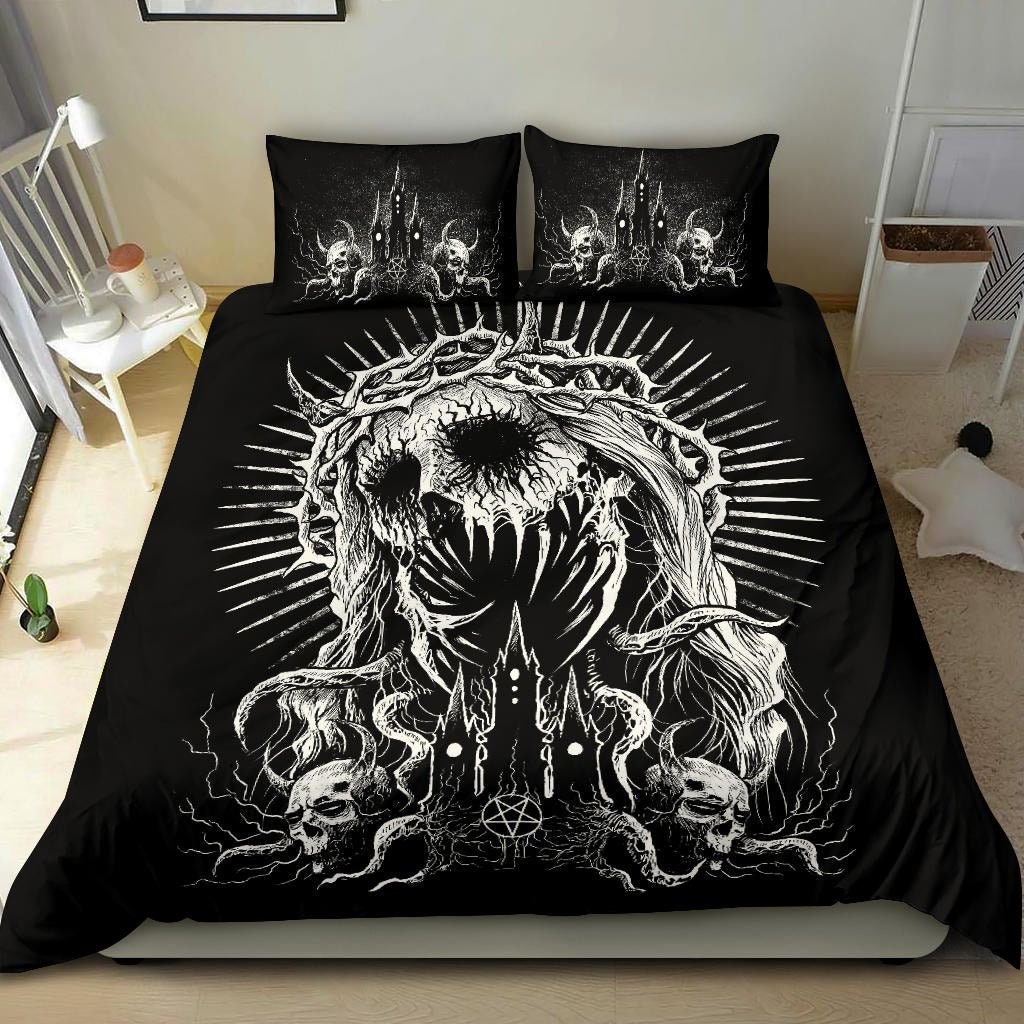 Skull Demon Zombie Savior Satanic Church 3 Piece Duvet Set Black And ...