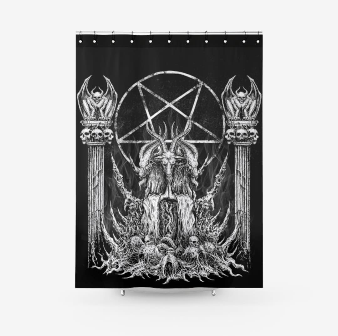 Skull Satanic Goat Satanic Pentagram Textured Fabric Shower Curtain ...