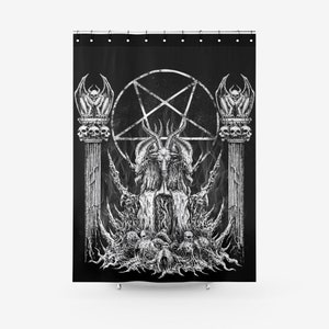 Skull Satanic Goat Satanic Pentagram Textured Fabric Shower Curtain ...