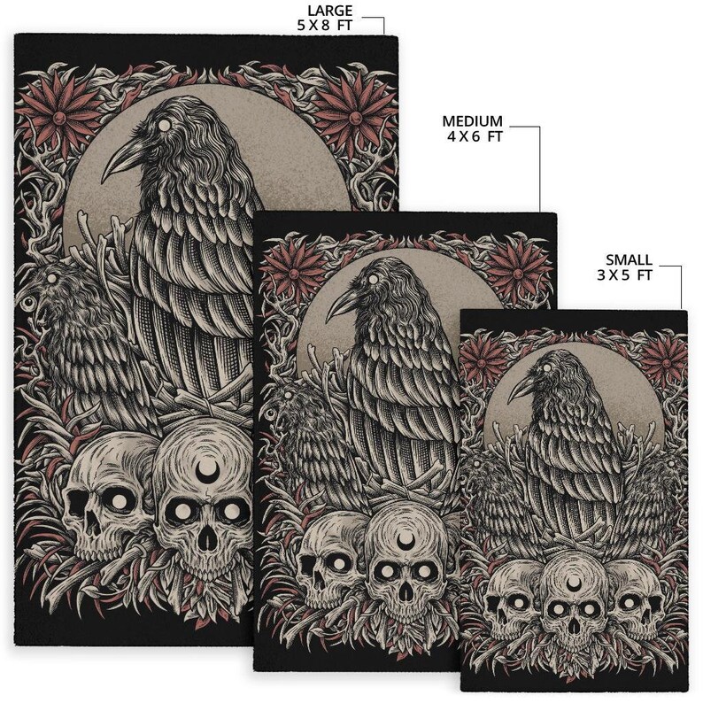Skull Gothic Occult Crow Area Rug Color Version-skull Goth - Etsy