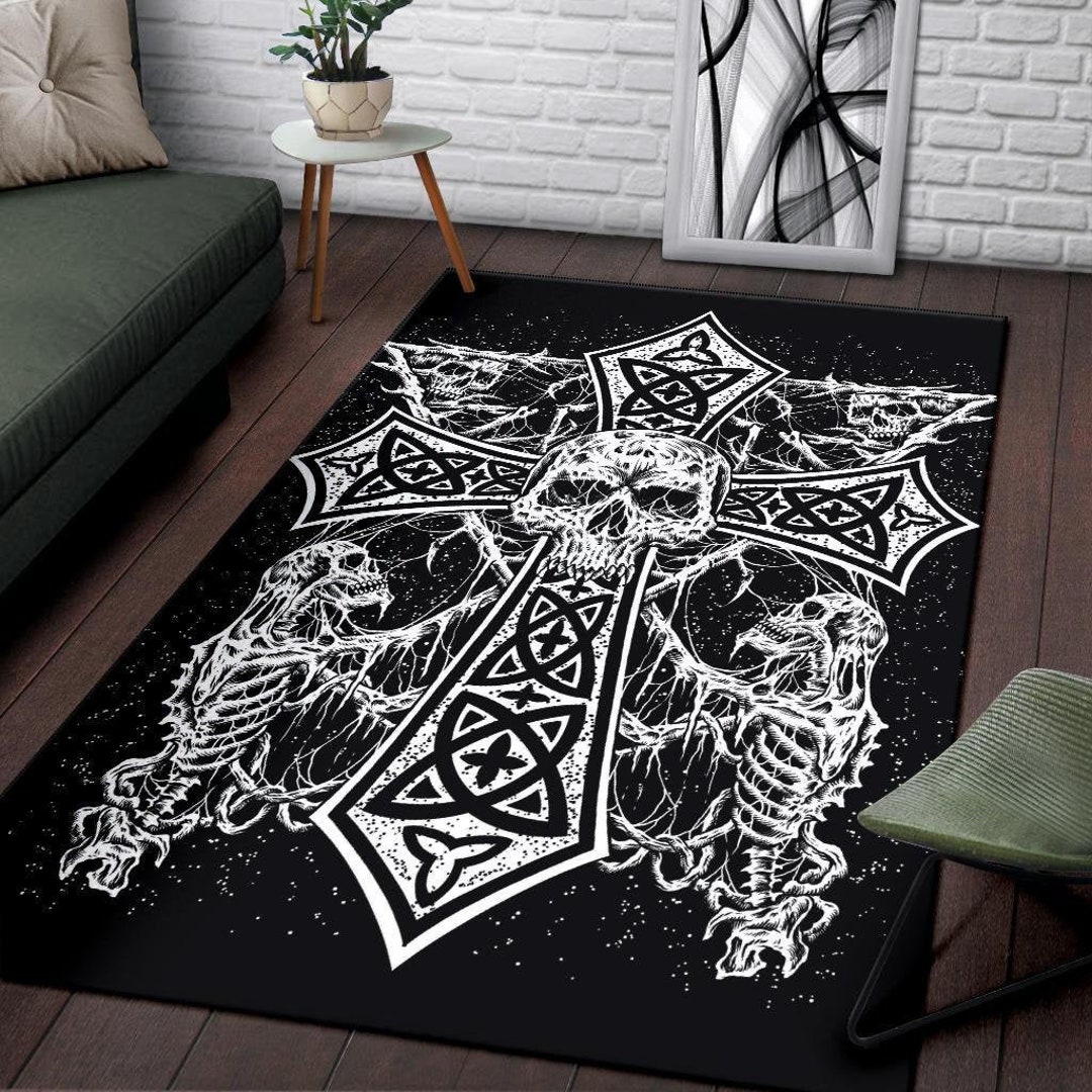 Skull Skeleton Gothic Satanic Cross Area Rug-skull Gothic Rug-skull ...