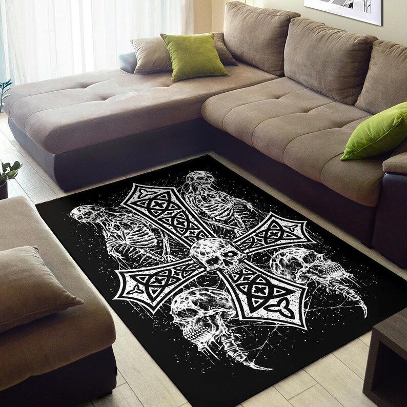 Skull Skeleton Inverted Cross Area Rug Version 1 Out of - Etsy