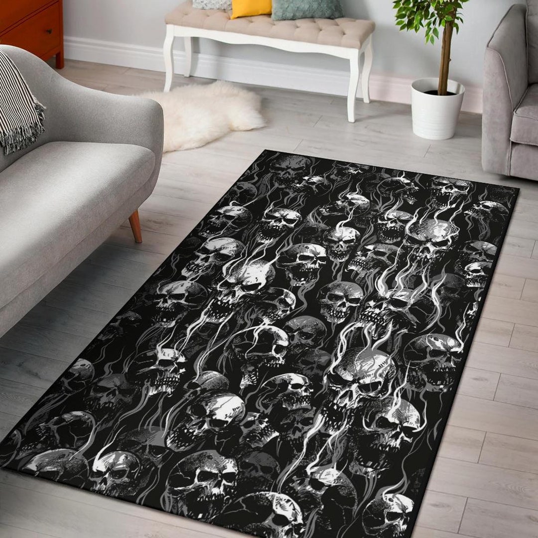 New Skull Smoke Style! Area Rug New Black and White Texture-skull Rugs ...