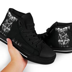 Satanic Skull Melting Inverted Pentagram High Tops-baphomet Inverted ...