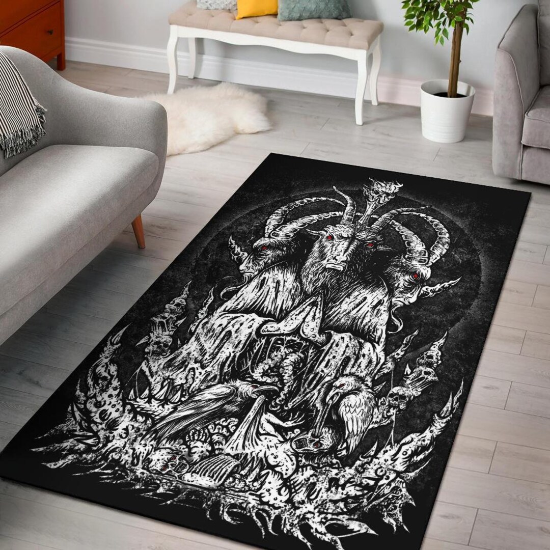 Skull Satanic Goat Zombie Crow Feast Area Rug-satanic Rugs-satanic Goth ...