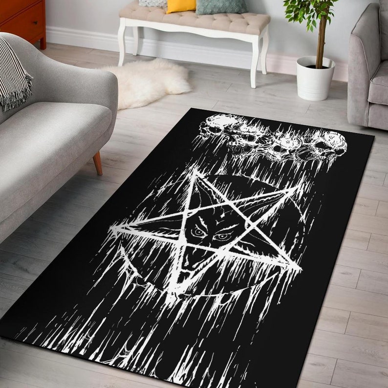 Satanic Skull Melting Inverted Pentagram Area Rug-satanic Skull Rug ...