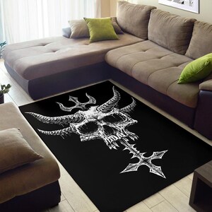 Satanic Skull Demon Horn Inverted Cross Dagger Area Rug-death Metal ...