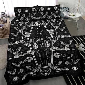 Bat Infested Cave Skeleton Coffin 3 Piece Duvet Set-bat Duvet-gothic ...