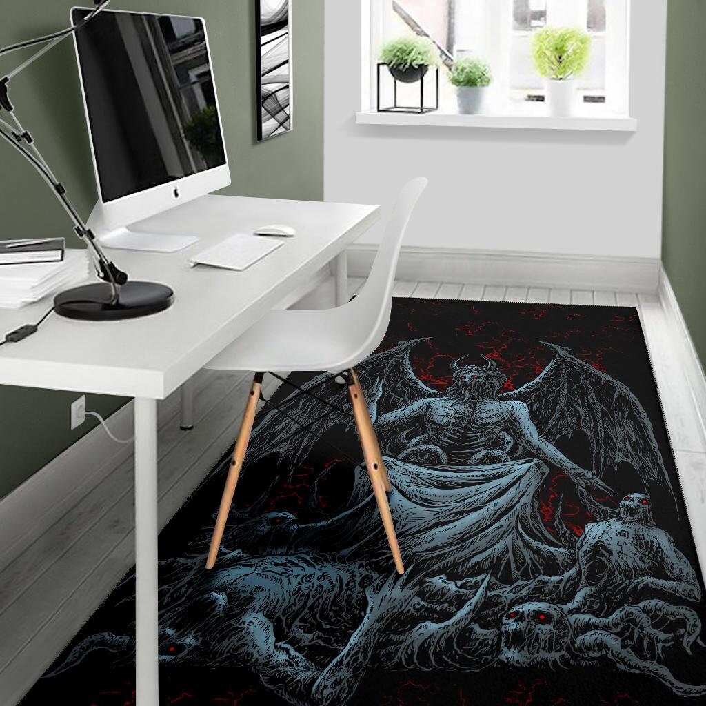 Skull Skeleton Satanic Bat Wing Demon God Area Rug Color Version-skull ...