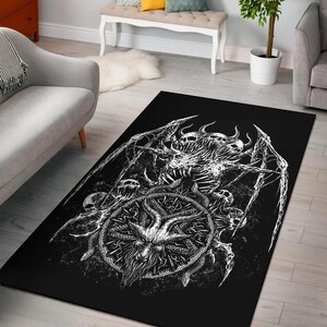 Skull Satanic Demon Goat Serpent Satanic Pentagram Area Rug Black and ...