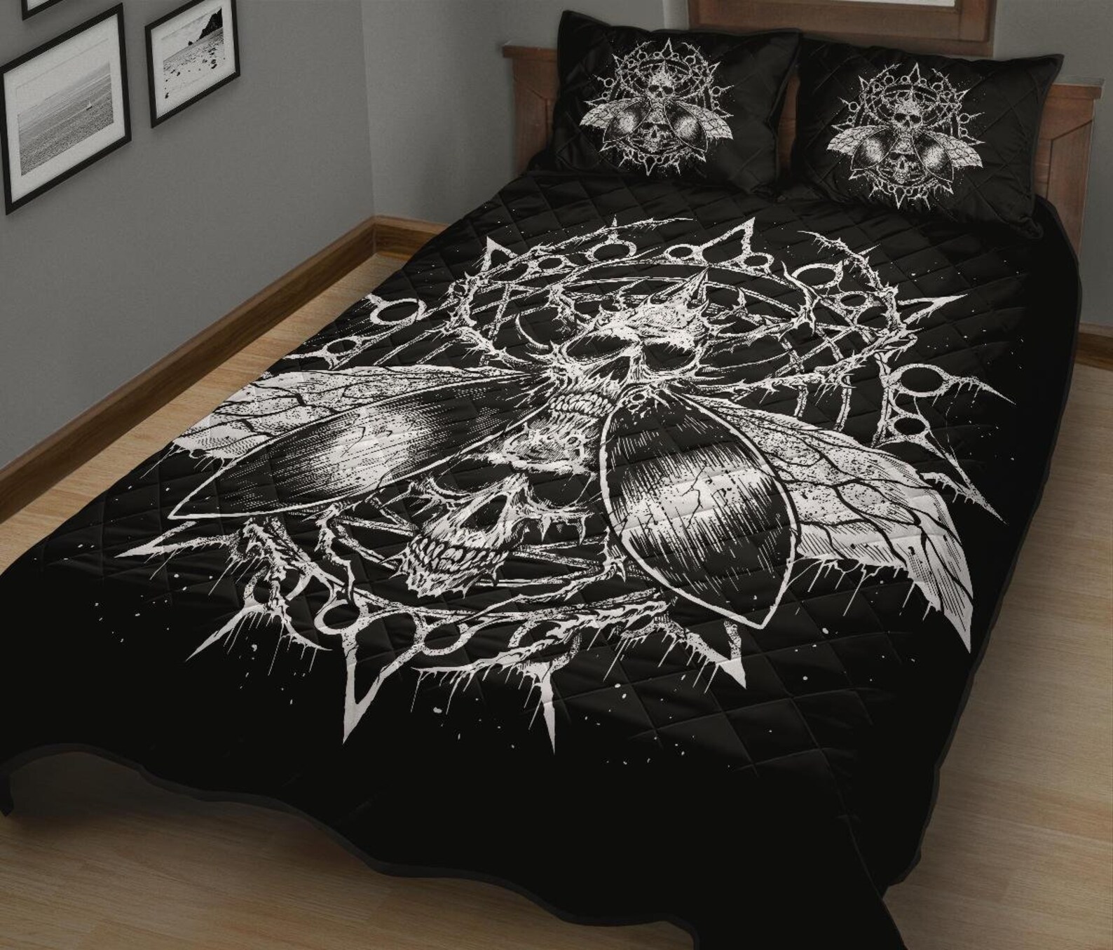 Skull Goth Fly Part 2 Quilt 3 Piece Set-skull Quilt-gothic Quilt Gothic ...