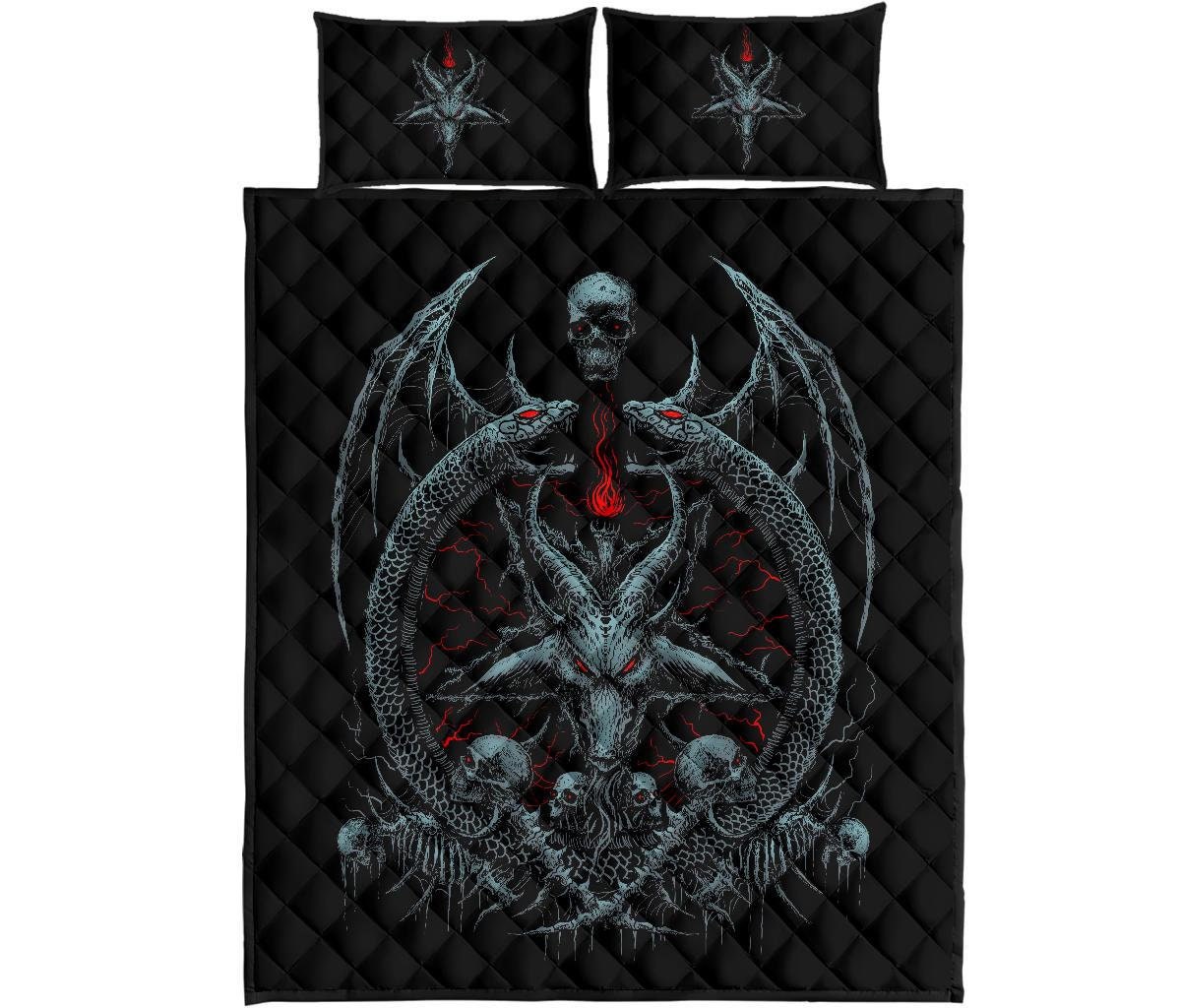 Skull Demon Satanic Goat Satanic Pentagram Serpent Quilt 3 Piece Set ...