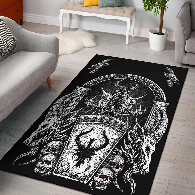 Skull Gothic Demon Shrine Area Rug Black and White Red Eye - Etsy