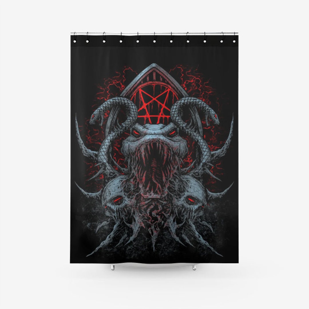 Skull Satanic Pentagram Demon Serpent Textured Fabric Shower Curtain ...