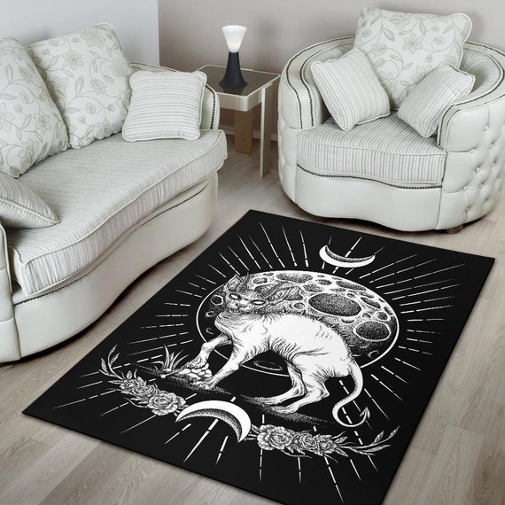 Gothic Occult Black Cat Unique Sphinx Style Area Rug Black and - Etsy