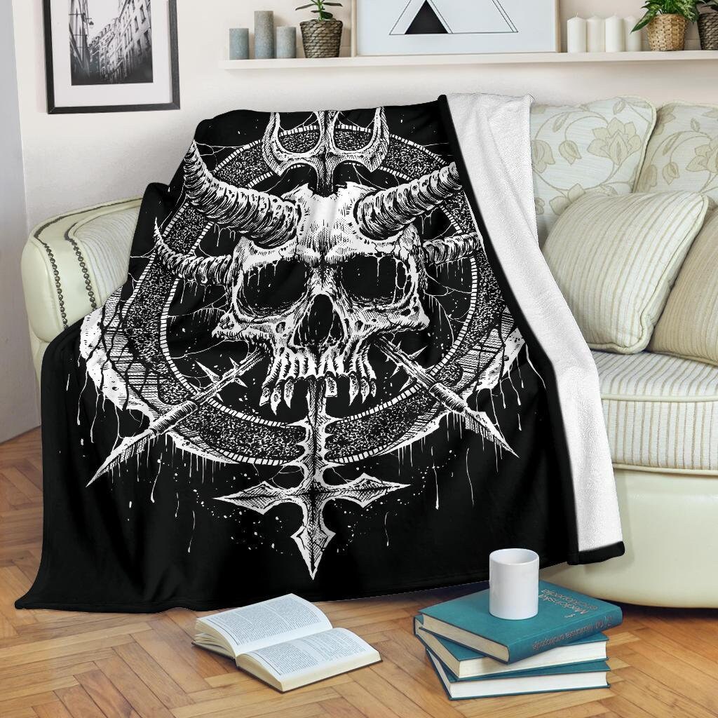 Skull Satanic Cross Dagger Demon Blanket-satanic Skull | Etsy