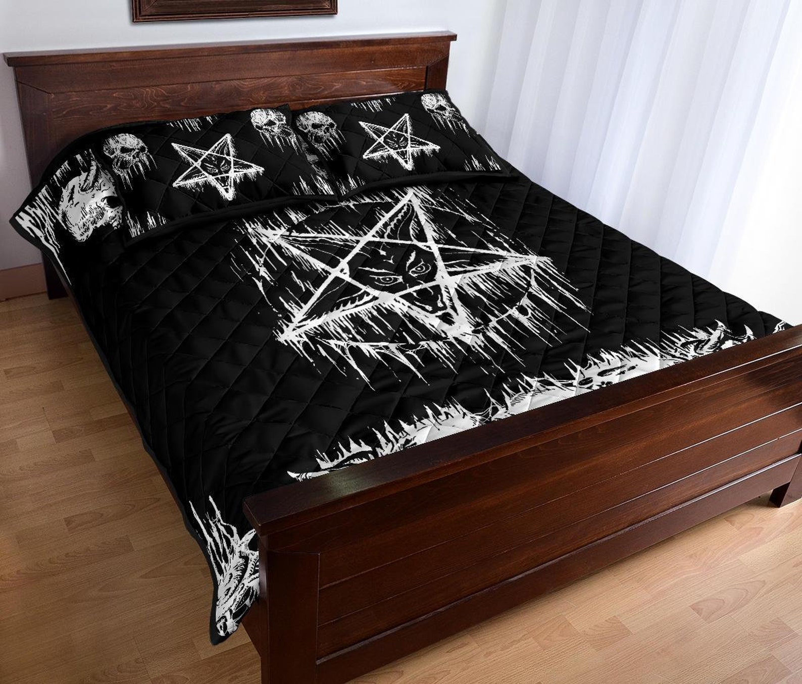 Skull Satanic Pentagram Drip Quilt 3 Piece Bed Set-satanic | Etsy