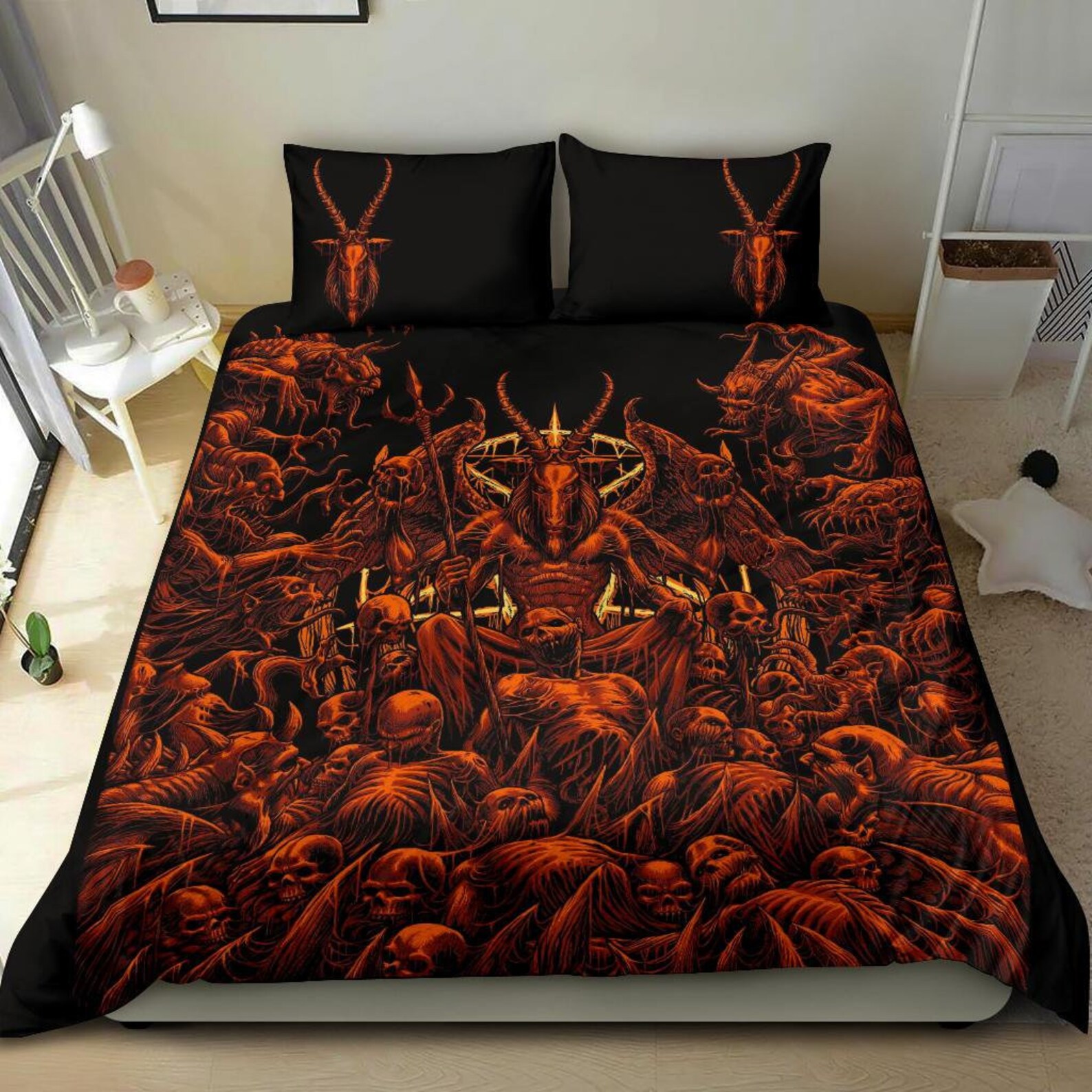 Skull Satanic Pentagram Winged Satanic Goat Demon Zombie Galore Throne ...