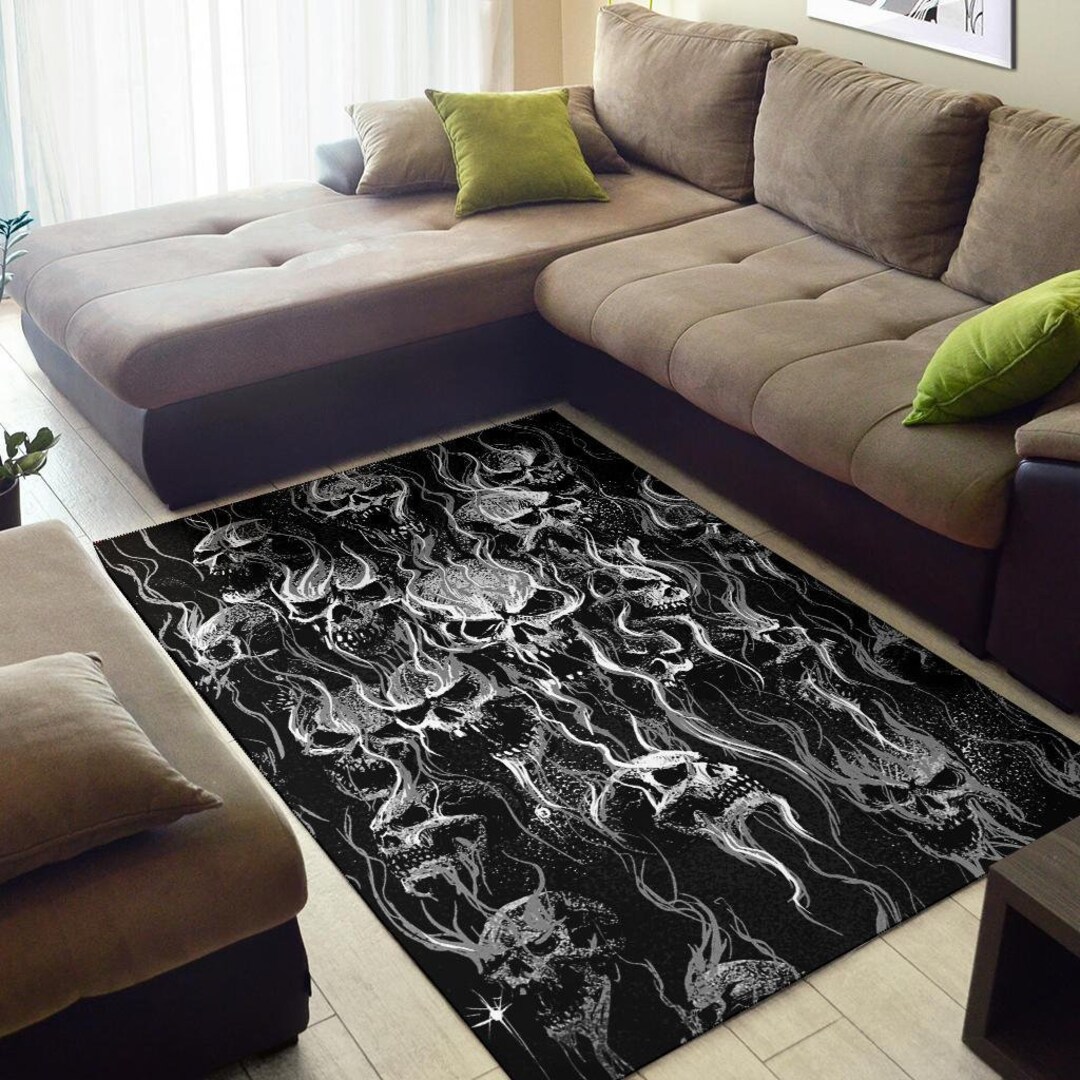 Skull Smoke Area Rug Black and White-skull Rugs-skull Home Decor - Etsy